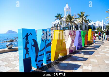 Monomental colored letters in Mazatlan, Sinaloa, Mexico. Tourist ...