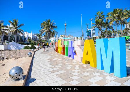 Monomental colored letters in Mazatlan, Sinaloa, Mexico. Tourist ...