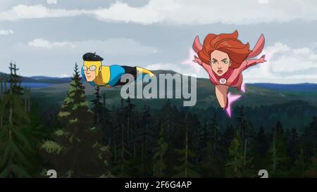 INVINCIBLE, from left: Atom Eve (voice: Gillian Jacobs), Mark Grayson ...