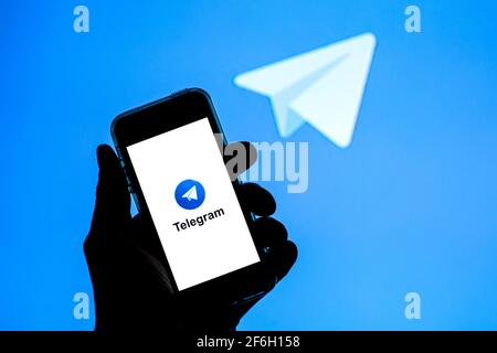 In this photo illustration, the Telegram logo is seen displayed on a ...