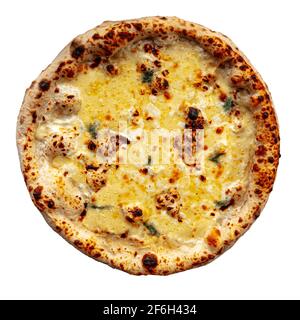 Four cheese pizza isolated on a white background Stock Photo - Alamy