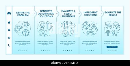 Problem solving steps blue onboarding mobile app page screen with ...