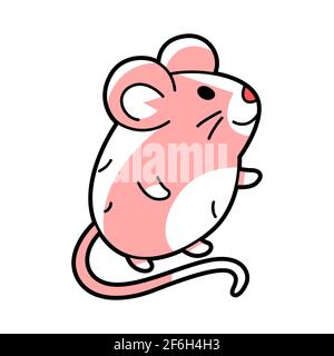 Cute pink mouse cartoon character brushing teeth sticker Stock Vector ...