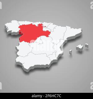 3d isometric Map of Castile and Leon is a region of Spain with national ...