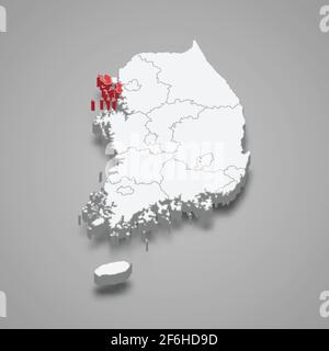 3d isometric Map of Incheon is a region of South Korea with national ...