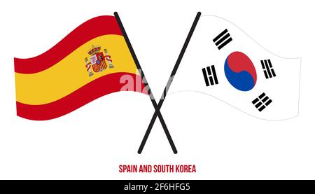 South Korea and Spain Flags Crossed And Waving Flat Style. Official ...