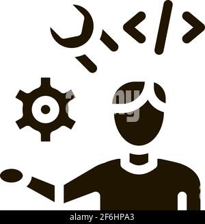 Front-end development black glyph icon. Practice of converting data to ...