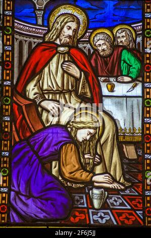 Saint Mary Magdalen anointing the feet of Christ, painting by Master of ...