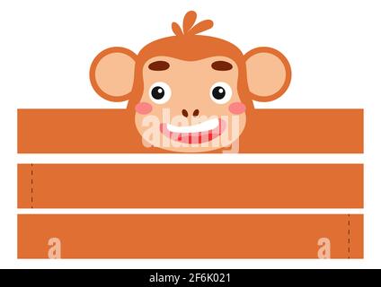 Printable monkey paper hat. Party die cut template for birthday ...