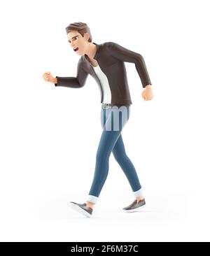 3d cartoon man walking on tiptoe, illustration isolated on white ...