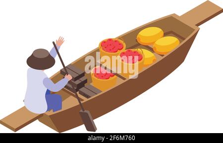Traditional floating market icon. Isometric of Traditional floating ...