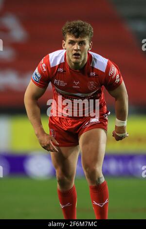 George Lawler (15) of Hull KR celebrates his try in, on 6/11/2021 ...