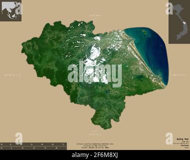 Quang Nam, province of Vietnam. High resolution satellite map. Corner ...