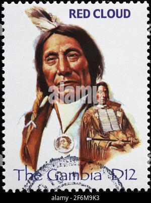 Indian chief Red Cloud on american postage stamp Stock Photo - Alamy