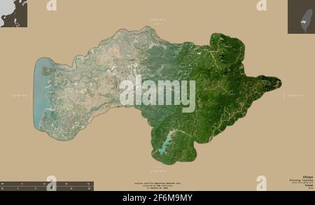 Chiayi, county of Taiwan. High resolution satellite map. Locations and ...