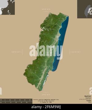 Hualien, county of Taiwan. High resolution satellite map. Locations and ...