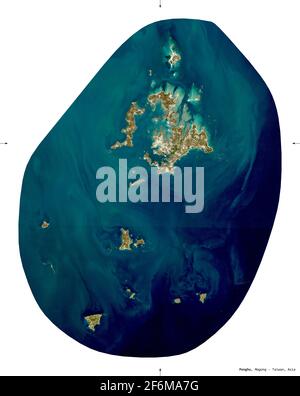 Penghu, county of Taiwan. High resolution satellite map. Locations of ...