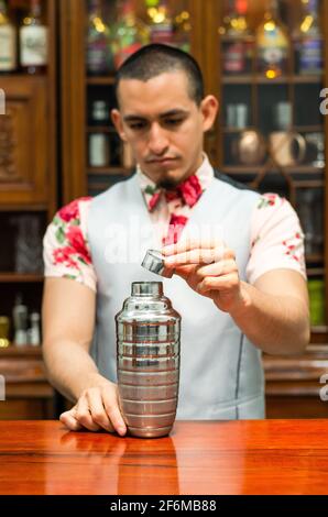 Young retro man shaking cocktail at party Stock Photo - Alamy