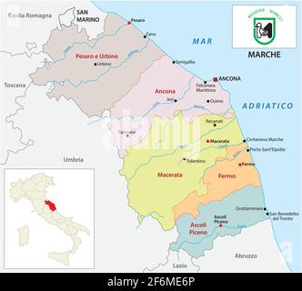 marche administrative and political map with flag Stock Vector Image ...