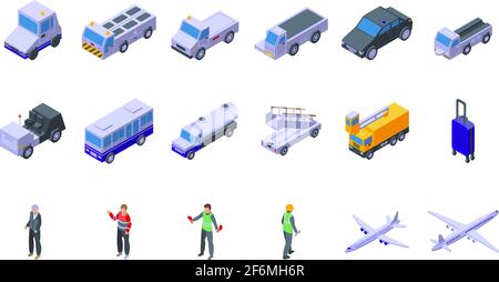 Airport ground support service icons set outline vector. Cargo aero ...