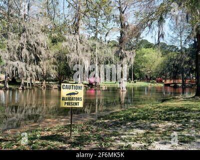 Alligators warning sign in Florida state park about caution and safety ...
