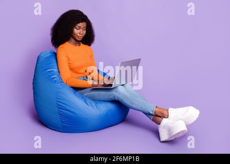 Profile photo of nice millennial brunette lady hold telephone wear ...