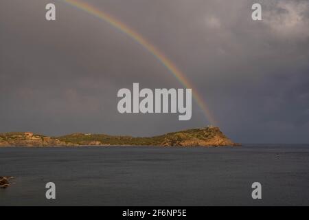 Rainbow over Poseidon temple at Sounio,Greece Stock Photo - Alamy