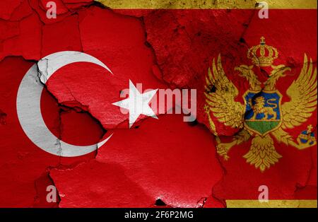 Flags of Turkey and Montenegro painted on cracked wall Stock Photo - Alamy