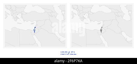 Israel map highlighted in Israel flag colors, gray map with neighboring ...