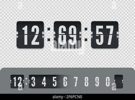 Flip number and symbol scoreboard with shadows on transparent background. Vector illustration ...