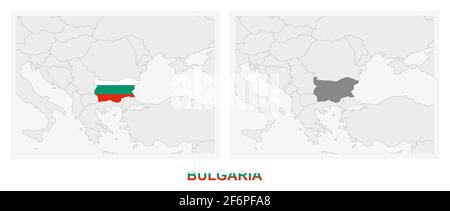 Map of Europe with highlighted Bulgaria map, gray map of Bulgaria with ...