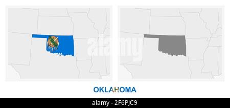 US State Oklahoma map highlighted in Oklahoma flag colors and pin of ...