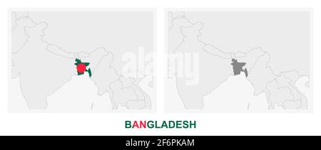 Bangladesh map highlighted in Bangladesh flag colors, gray map with ...