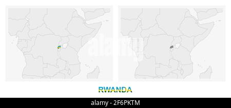 Map of Africa with highlighted Rwanda map, gray map of Rwanda with ...