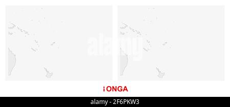 Map of Oceania with highlighted Tonga map, gray map of Tonga with ...