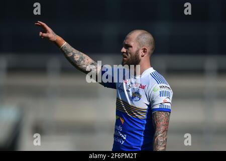 Luke Briscoe (24) of Leeds Rhinos puts his foot over the side line as ...