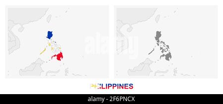Philippines map highlighted in Philippines flag colors and pin of ...