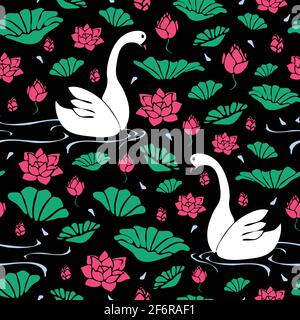 Bird and flower seamless vector pattern. Floral ornate folk art cartoon ...