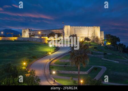 The Castle of Sohail illuminated at night. Fuengirola, Spain Stock ...