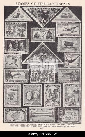 Vintage postage stamps from around the world on a white background ...