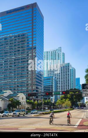 USA, Florida, Miami, Brickell Avenue, Espirito Santo Plaza Stock Photo ...