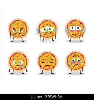 Cute pizza character with crying and tears emotions, face, arms and ...