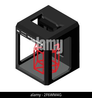Modern 3D printer printing figure isolated on white background ...