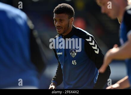 Oldham Athletic's Kyle Jameson warming up before the Sky Bet League 2 ...