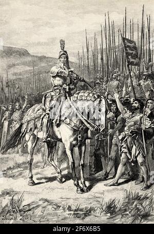 BATTLE OF AGINCOURT 1415 - 19th century engraving showing King Henry V ...