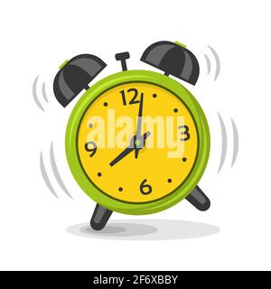 Cartoon vector illustration of classic alarm clock ringing in 5am in ...