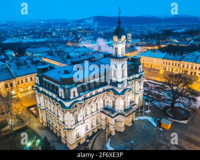 Nowy Sacz city hall at dawn. Nowy Sacz, Lesser Poland, Poland Stock ...