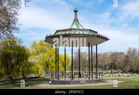 London, UK. 3 March 2021. UK Weather: A grey squirrel looks out amongst ...