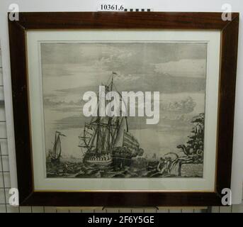 Copperplate. Copper stick, landscape format, showing sea battle between ...