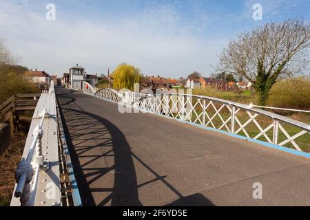The historic Victorian swing bridge over the River Ouse at Cawood in ...